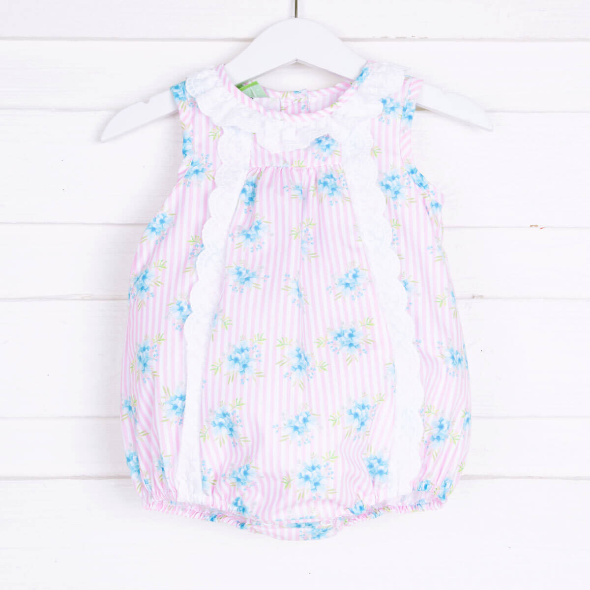 Floral Stripe White Lace Collared Bubble – Classic Whimsy