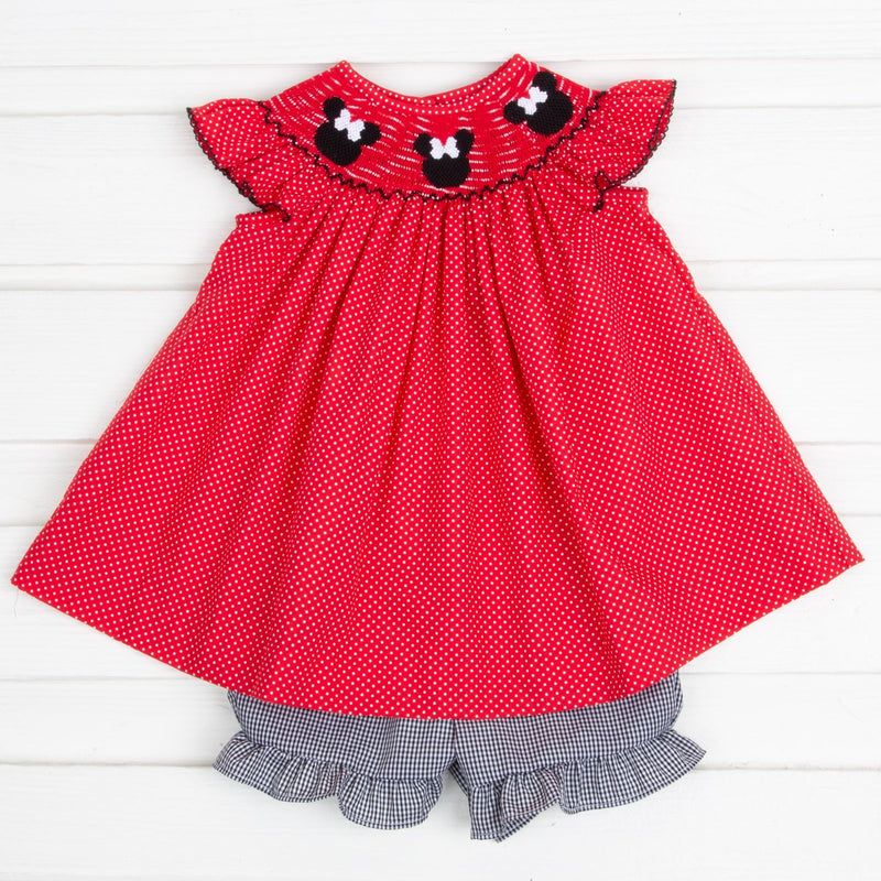 Mouse Ears Smocked Red Dotted Short Set – Classic Whimsy