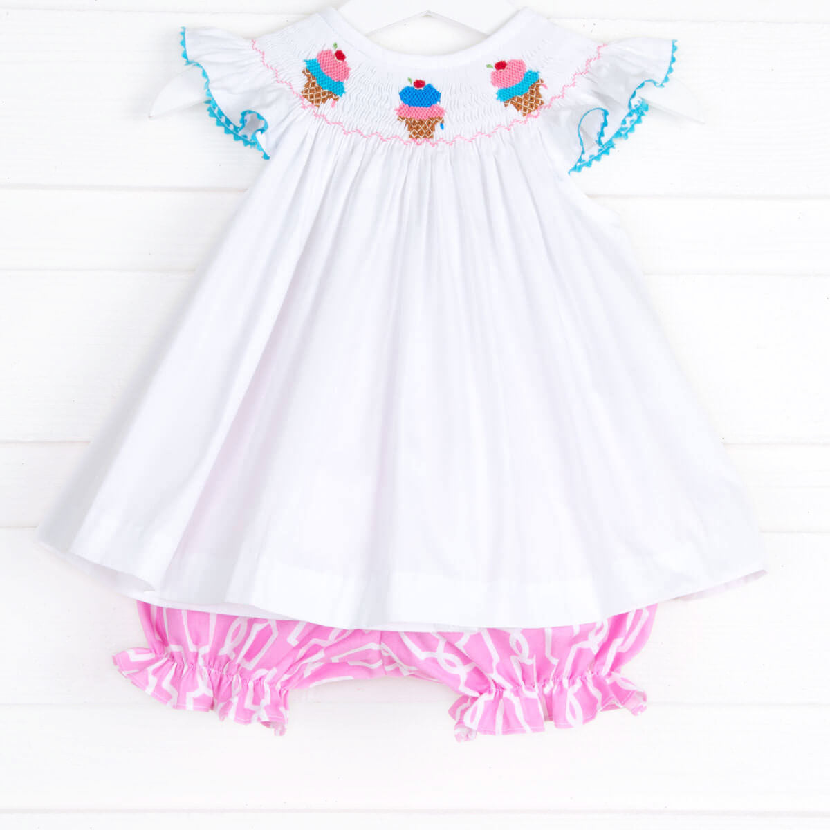Pink Ice Cream Smocked Boomer Set – Classic Whimsy