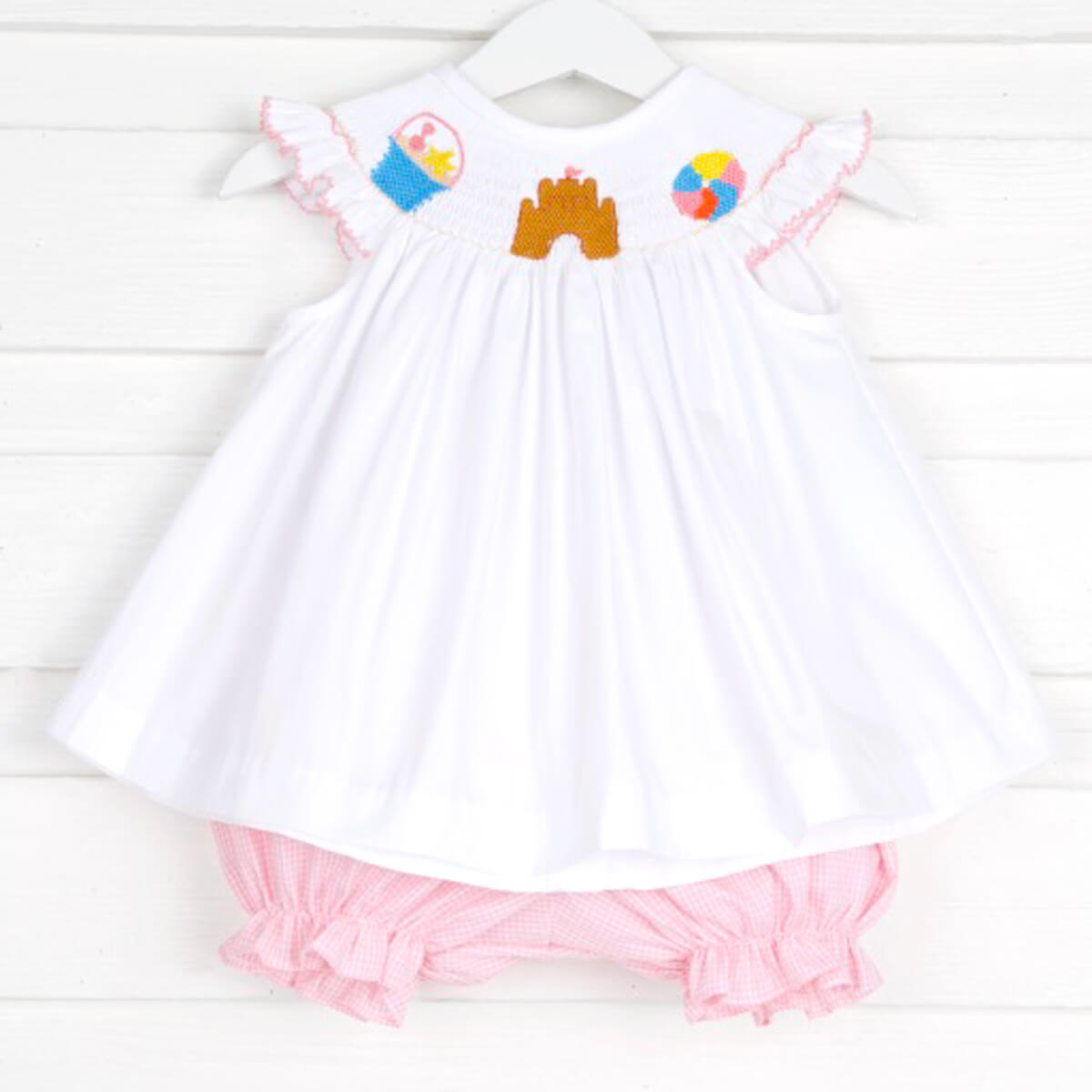 Sandcastle Smocked Pink Bloomer Set – Classic Whimsy